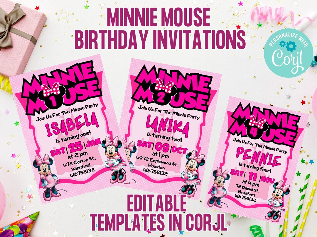 Minnie Mouse First Birthday Invitation, Minnie Mouse Party Invitation ...