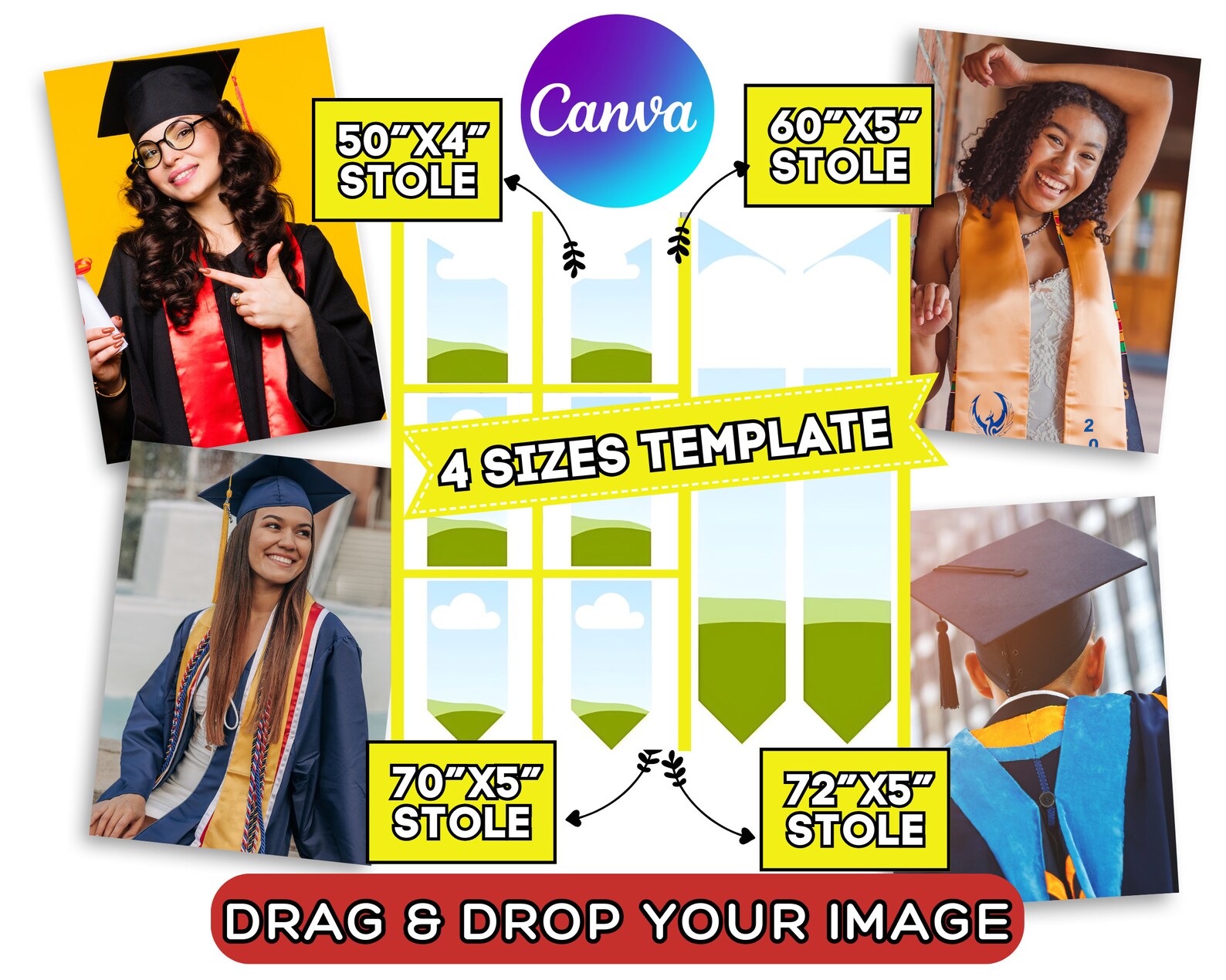 Graduation Stole Template, Canva Template, Instant Download, Custom ...
