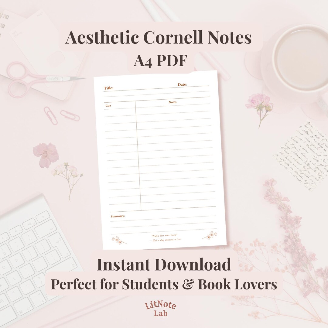 Literary Girl Cornell Notes Sheet – Aesthetic Printable Study Sheet ...
