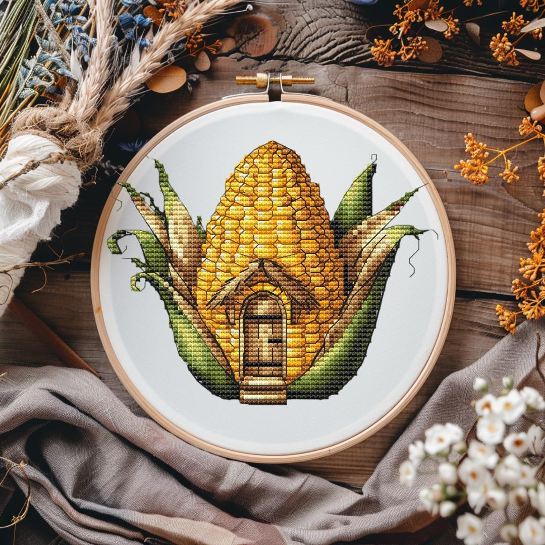House - Corn - Digital Cross Stitch Pattern, Embroidery Pattern, House ...