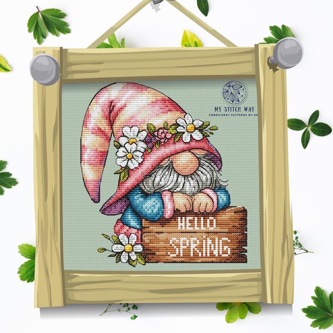 Spring Dwarf - Digital Cross Stitch Pattern, Embroidery Pattern, Dwarf ...