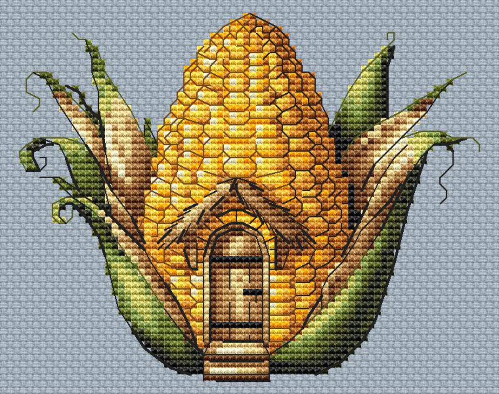 House - Corn - Digital Cross Stitch Pattern, Embroidery Pattern, House ...
