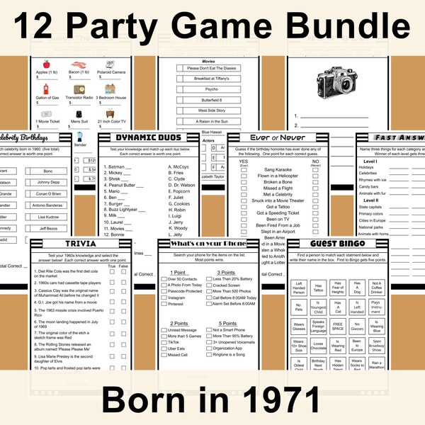 1971 Birthday Party Game - Etsy