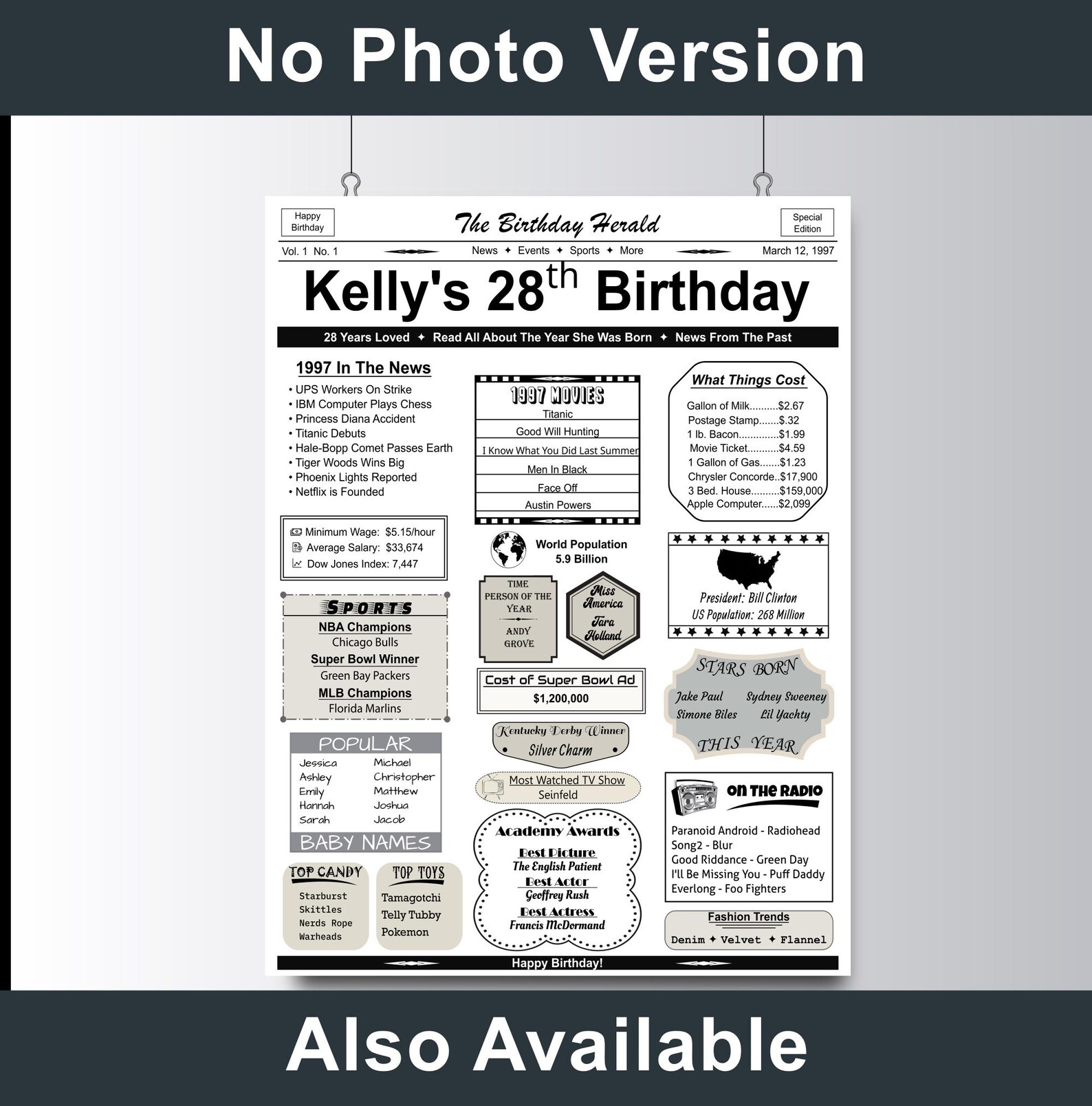 Birthday Newspaper | Birthday Sign | Born in 1997 | Birthday Party ...