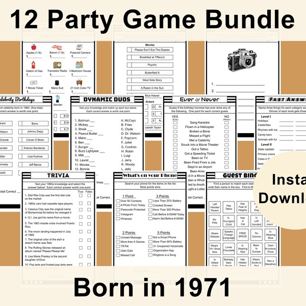 1971 Birthday Party Game - Etsy