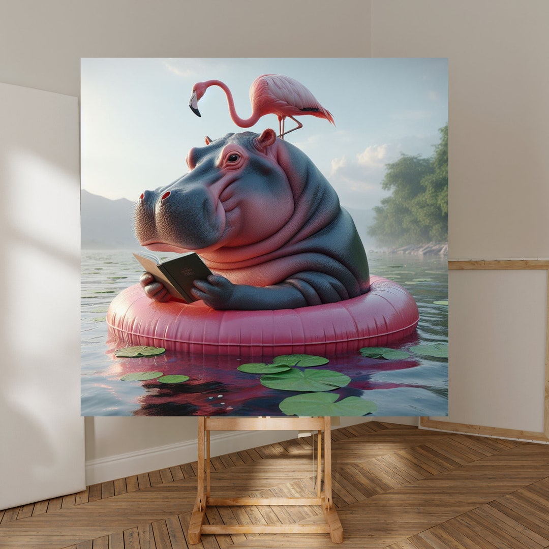 Whimsical Hippo Lilo Animal Canvas Gallery Wrap: 20x16 or 36x36 Art for Every Space - Etsy