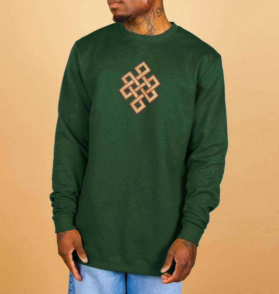 Organic Men's Sweater Eternal Knot Tibetan Symbol Organic Crew Neck ...