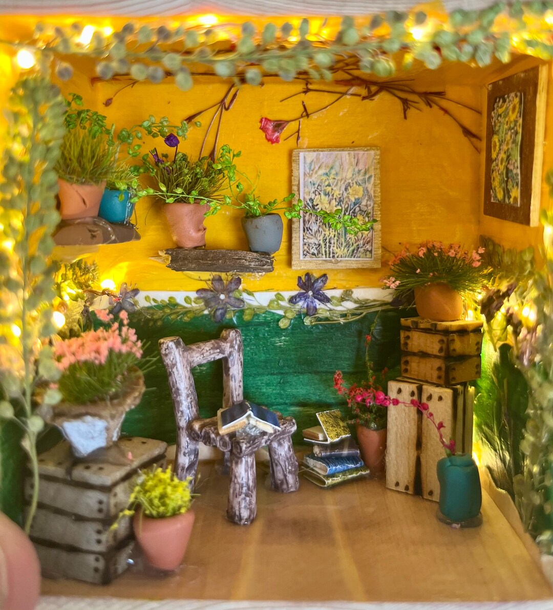 Delightful Mini Reading Nook Filled With Plants and Paintings 4” X 4 ...