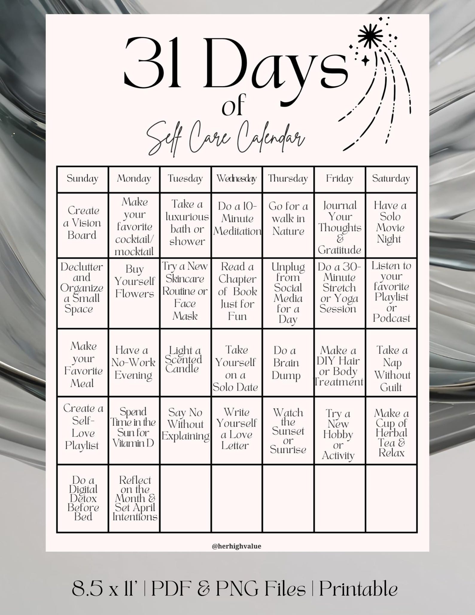 31 Days of Self Care Calendar - Etsy