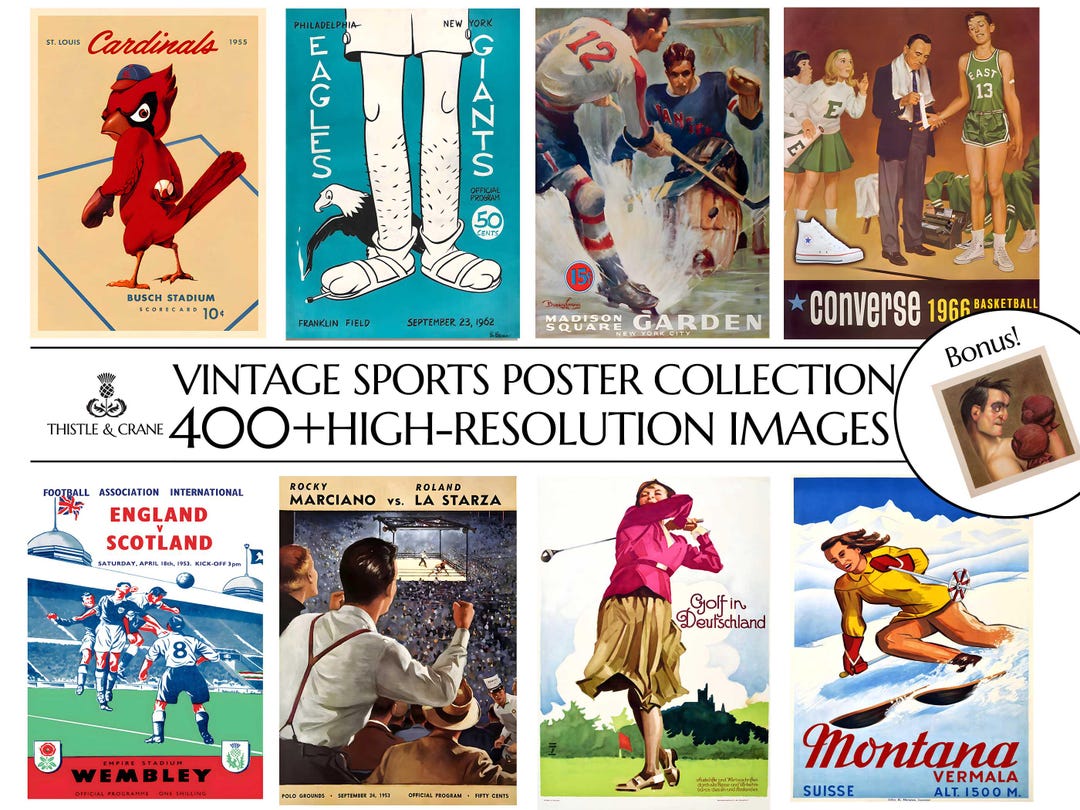 400+ Original Vintage Sports Poster Collection | 300 DPI High ...