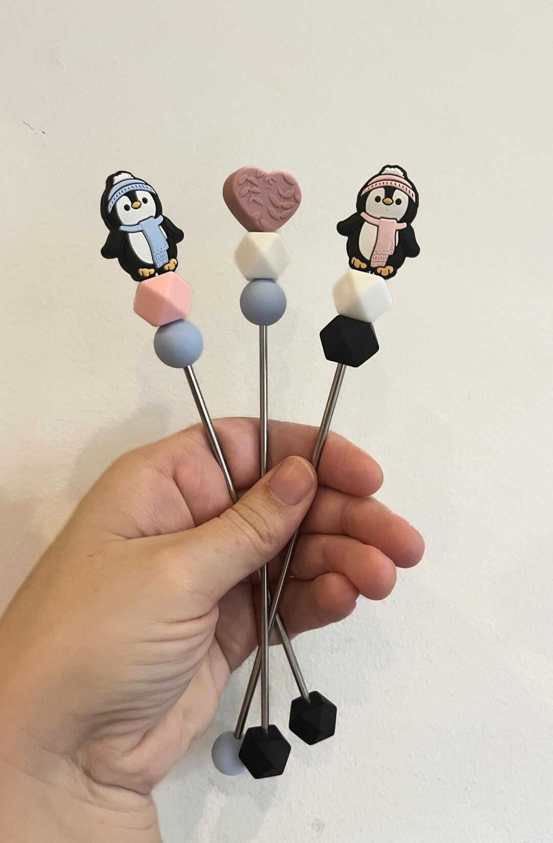 Set of Amigurumi Sticks Penguin & Heart - Etsy