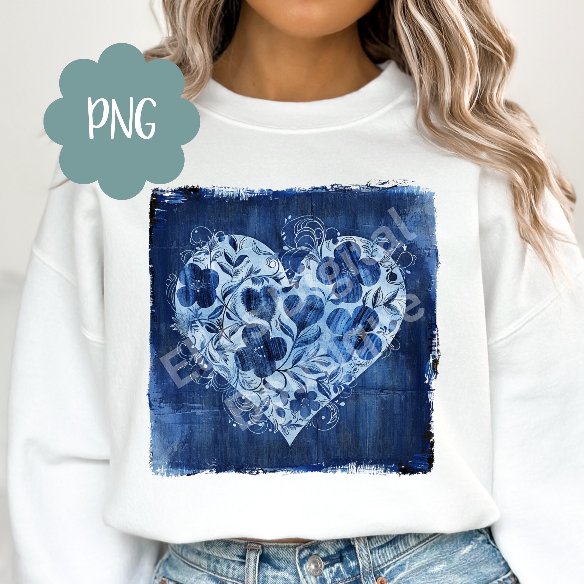 Faux Denim Heart PNG Boho Denim Heart Clipart Digital Download Only ...