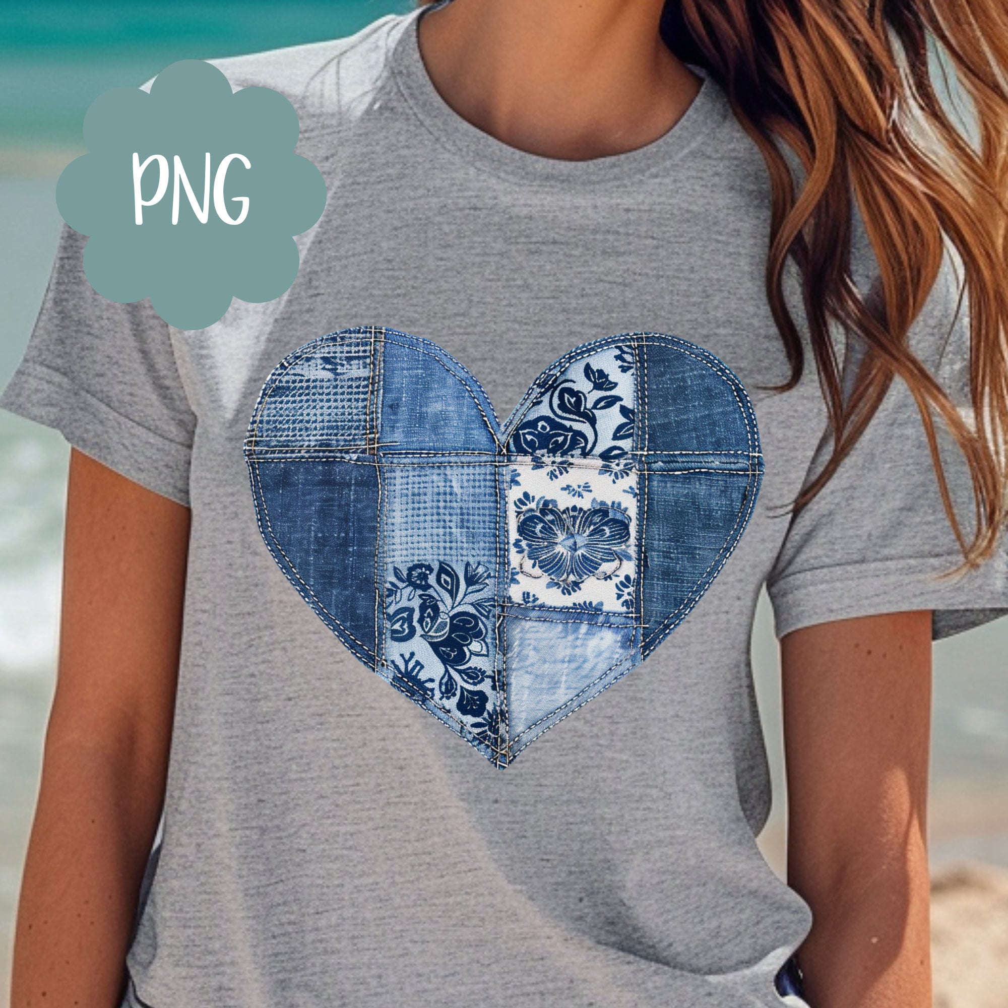 Faux Patchwork Denim Heart PNG Retro Denim Heart Clipart Digital ...