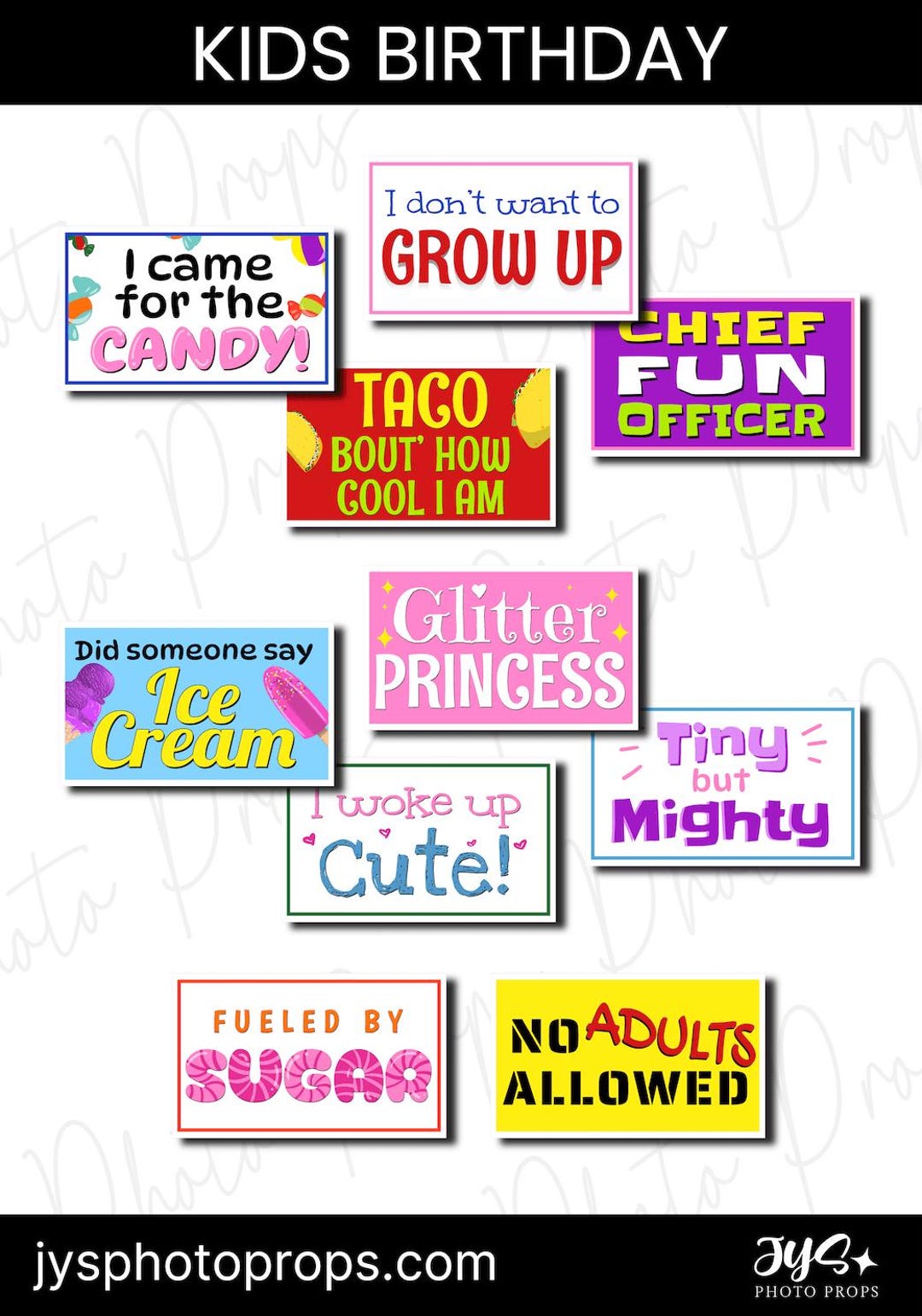 Kids Photo Booth Prop Set | Fun Birthday Photobooth Signs | Colorful ...