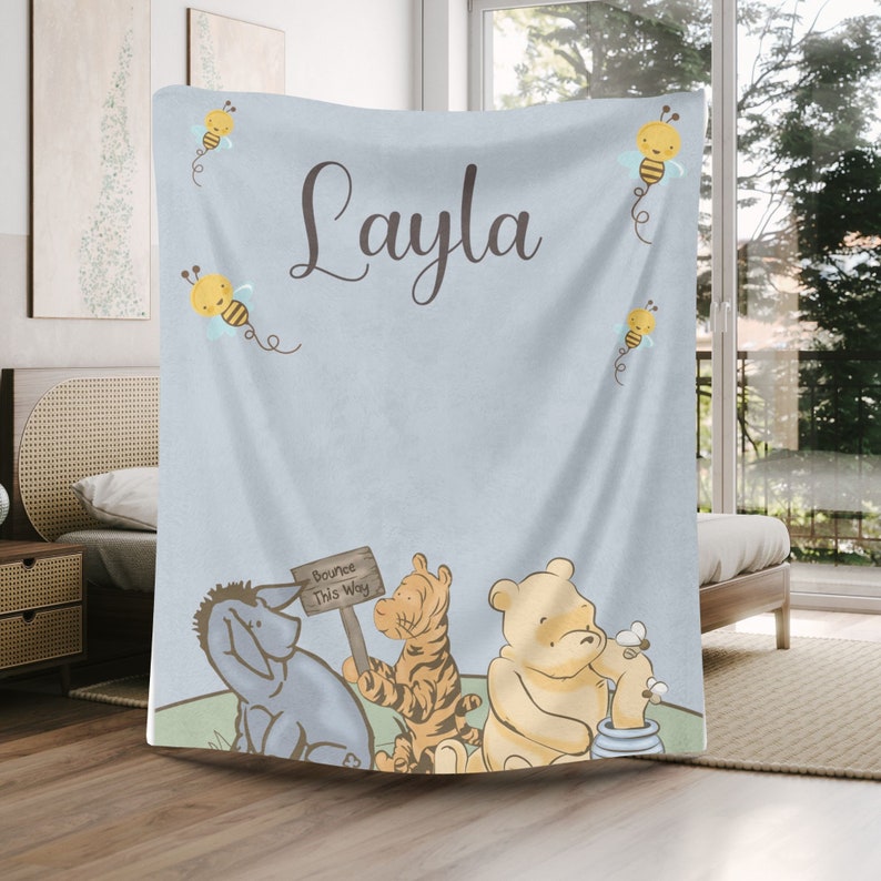 Custom Winnie the Pooh Blanket, Winnie the Pooh Swaddle Blanket, Pooh ...