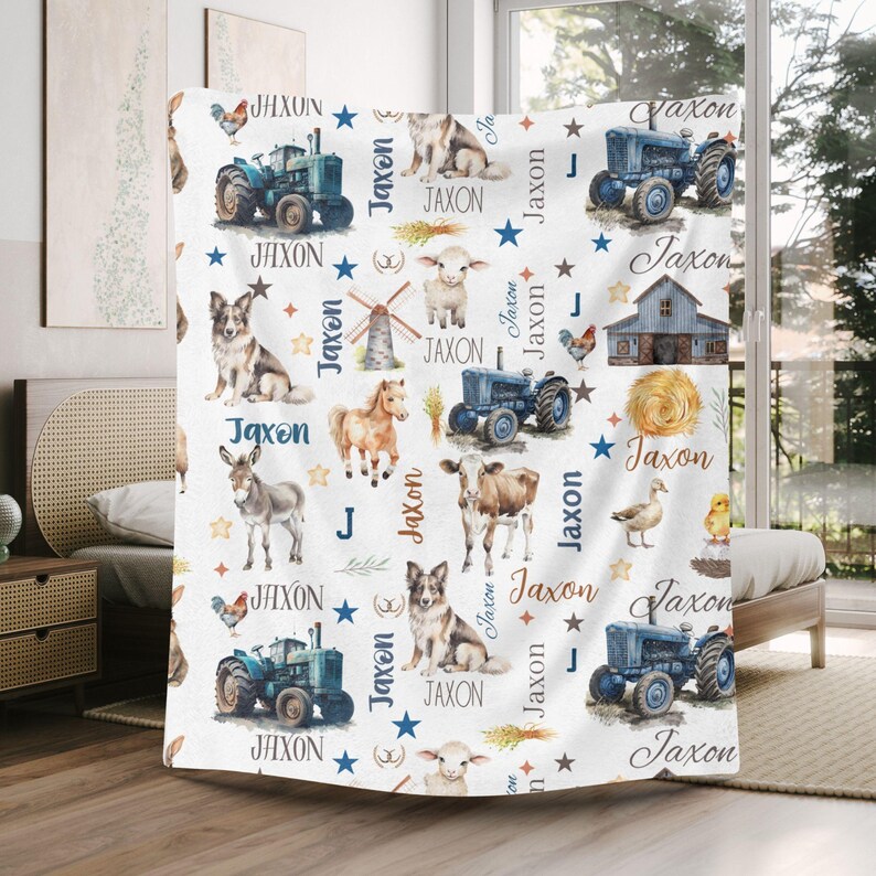 Personalized Tractor Minky Blanket, Farm Animals Baby Shower Gift - Etsy