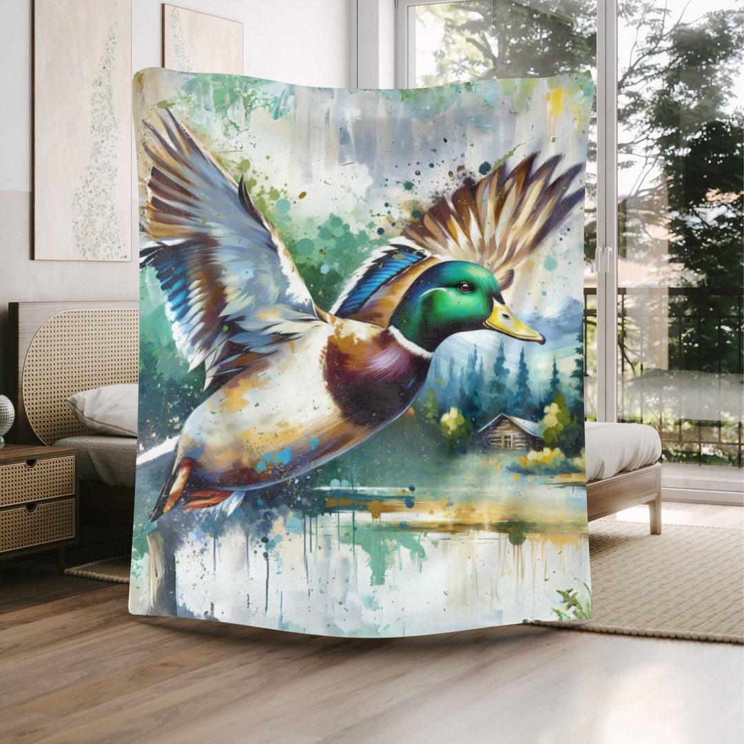 Personalized Mallard Duck Blanket | Vintage Watercolor Design | Perfect ...