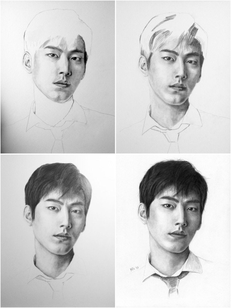 Custom Hand Drawn Realistic Graphite Pencils Portrait From Photo - Etsy