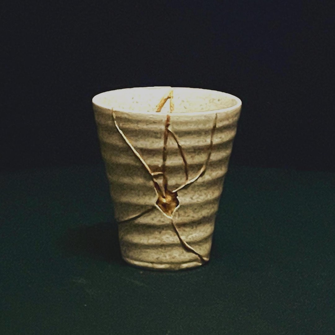 Kintsugi Cup - 6 Breaks - Golden Repair - Gift - Kintsugi Pottery - Broken and Repaired - Wabi ...
