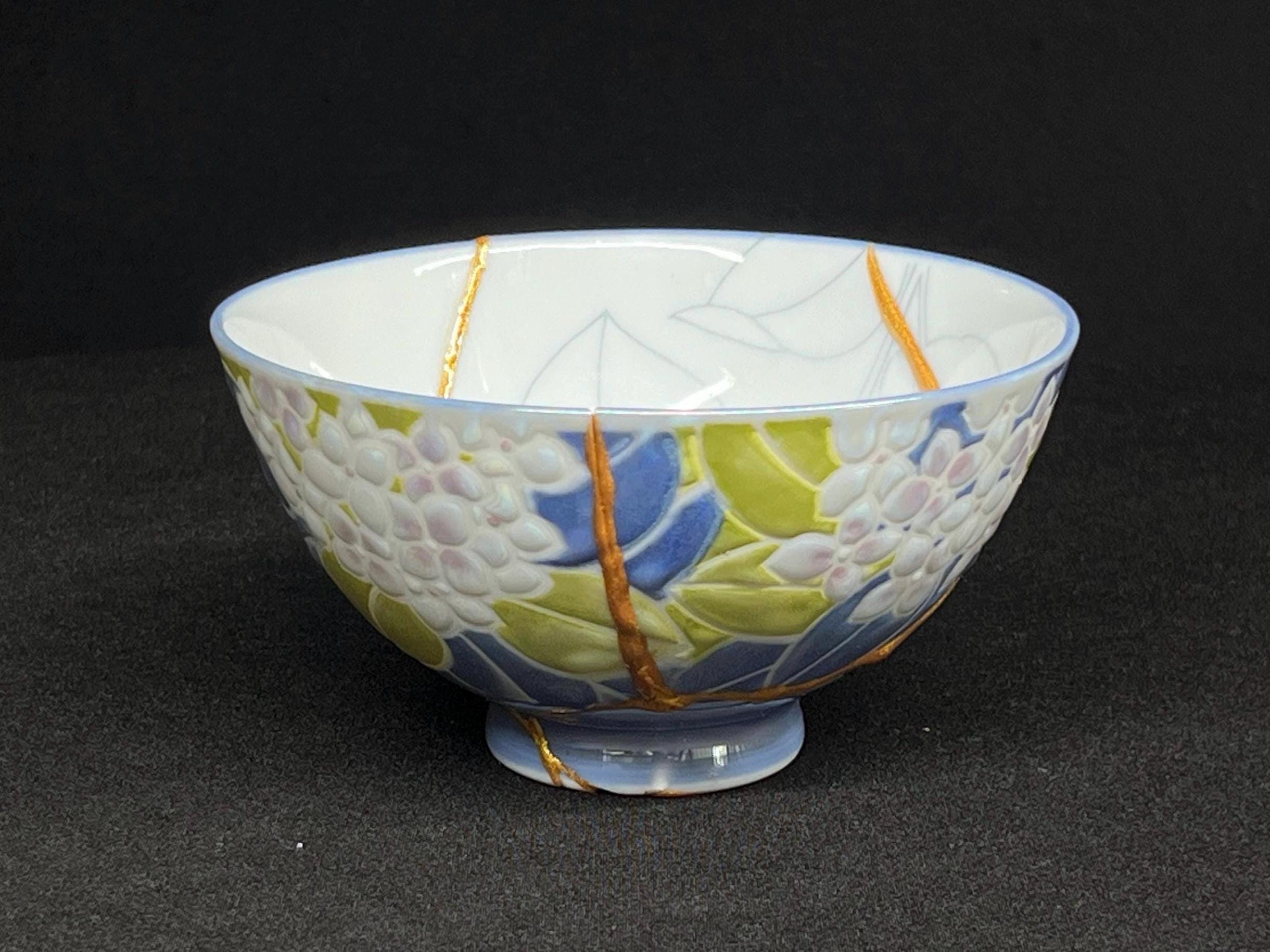 Kintsugi Japanese Bowl 4 Breaks Golden Repair Gift Kintsugi Pottery ...