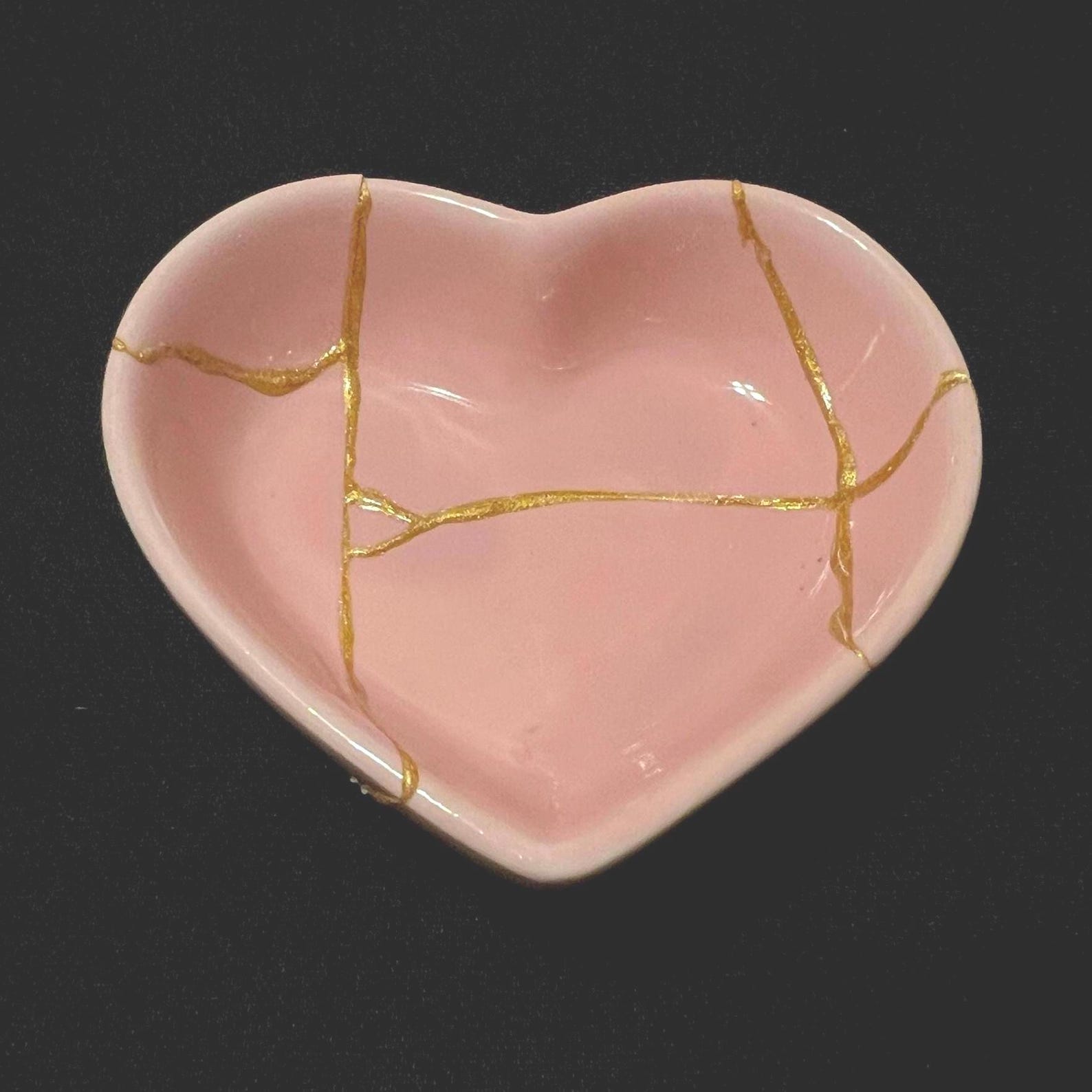 Kintsugi Pink Heart Dish - Golden Repair - Gift - Kintsugi Pottery ...