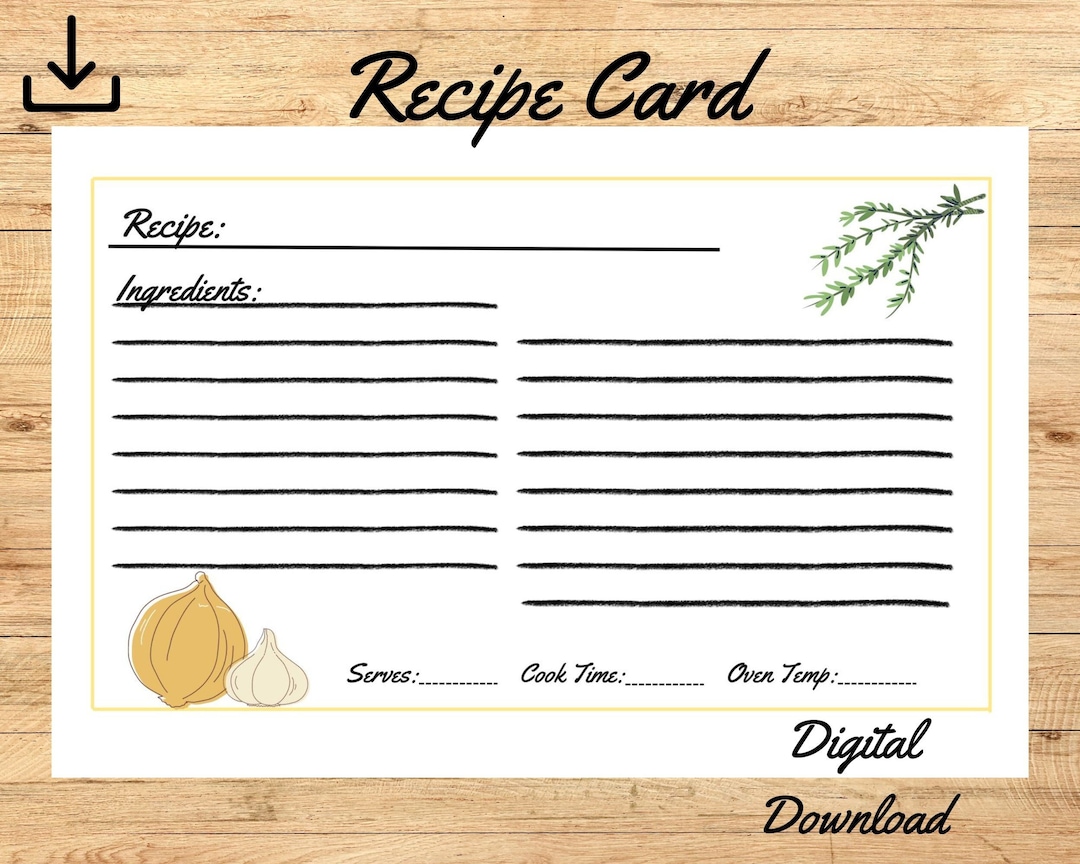 Printable 4 X 6 Recipe Card With Cute Vegetable Design, Gift for Her ...