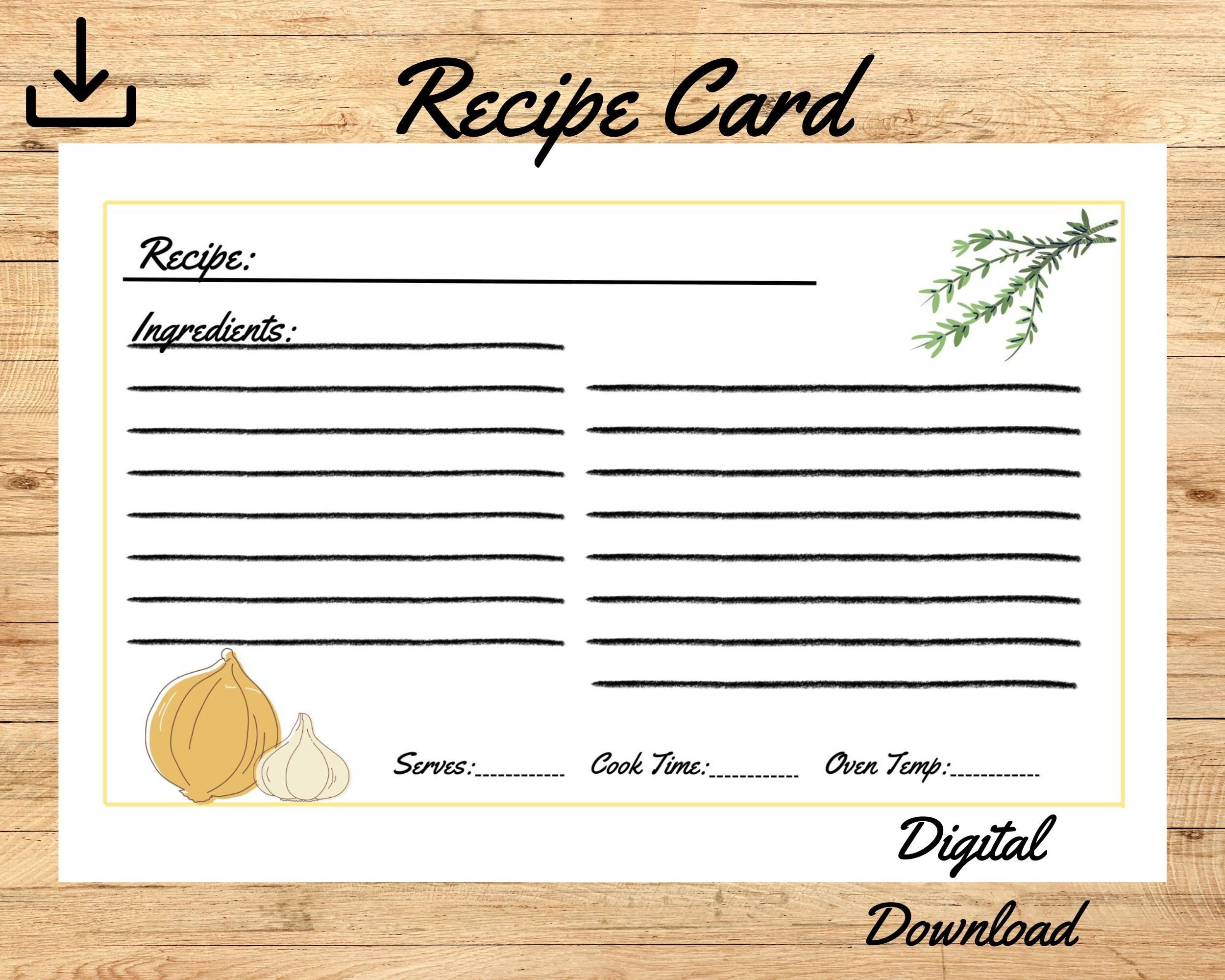 Printable 4 X 6 Recipe Card With Cute Vegetable Design, Gift for Her ...