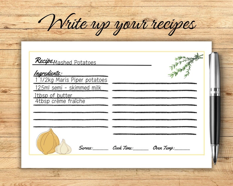 Printable 4 X 6 Recipe Card With Cute Vegetable Design, Gift for Her ...