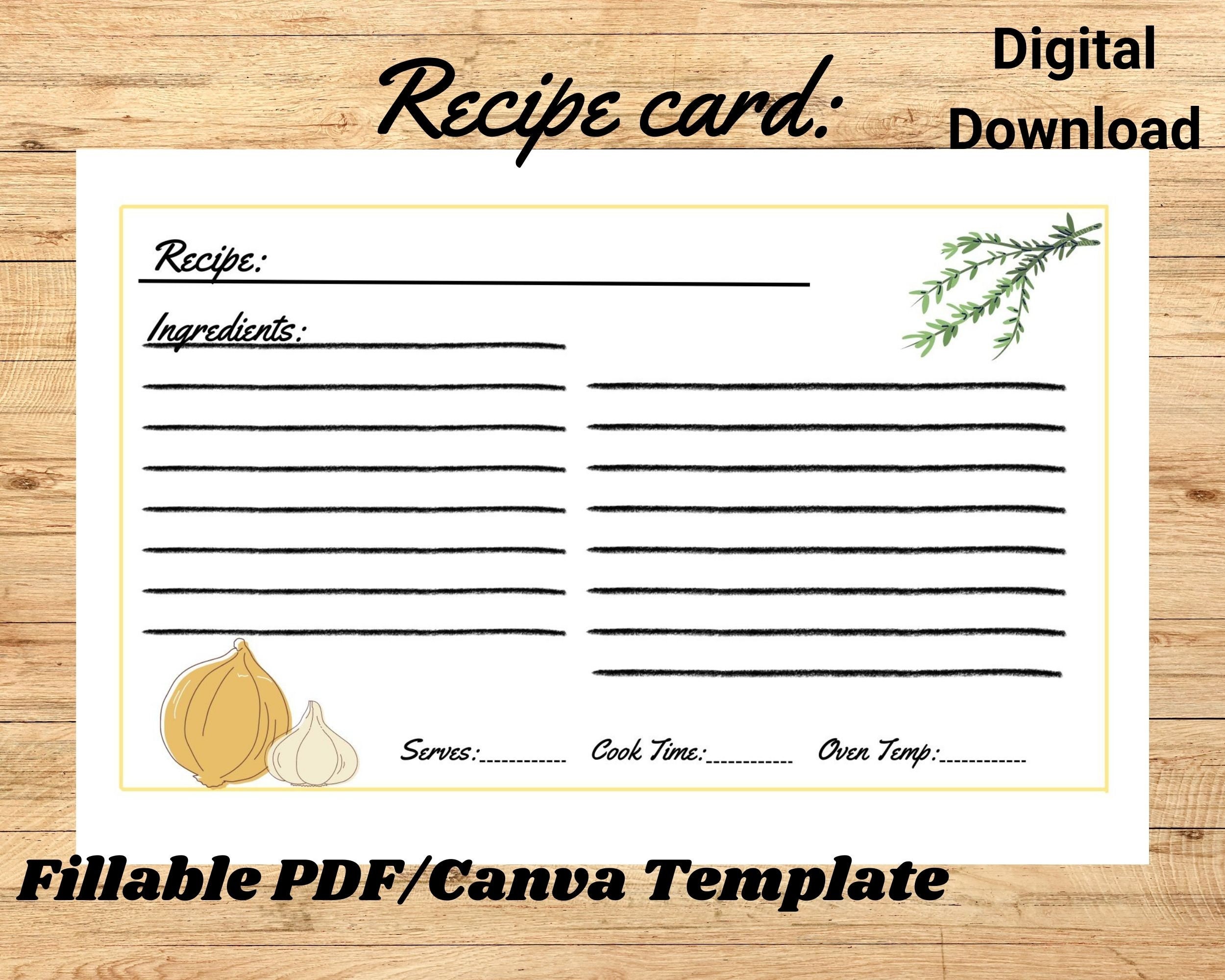 Printable 4 X 6 Recipe Card With Cute Vegetable Design, Gift for Her ...