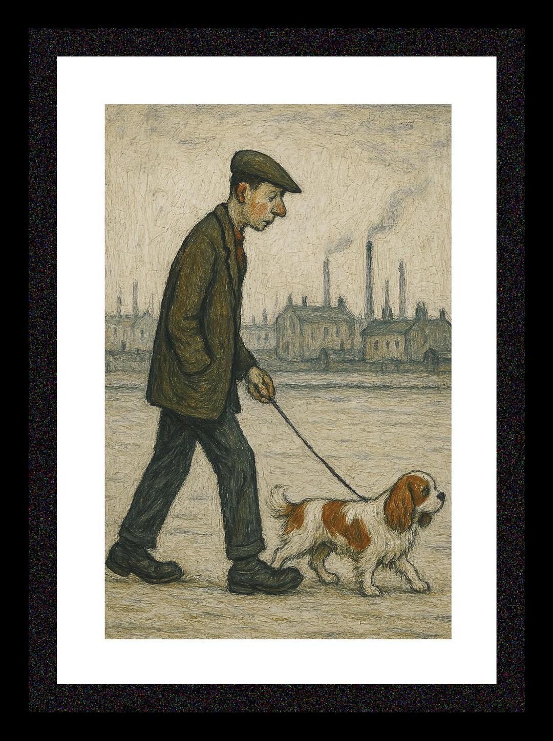 Walking the Dog Art Print A4 Size Giclée. Lowry Style Art Print ...