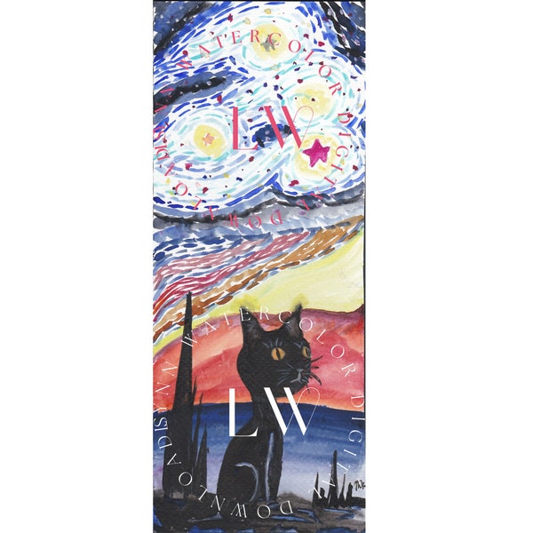 Cat Starry Night Bathroom Print - Etsy