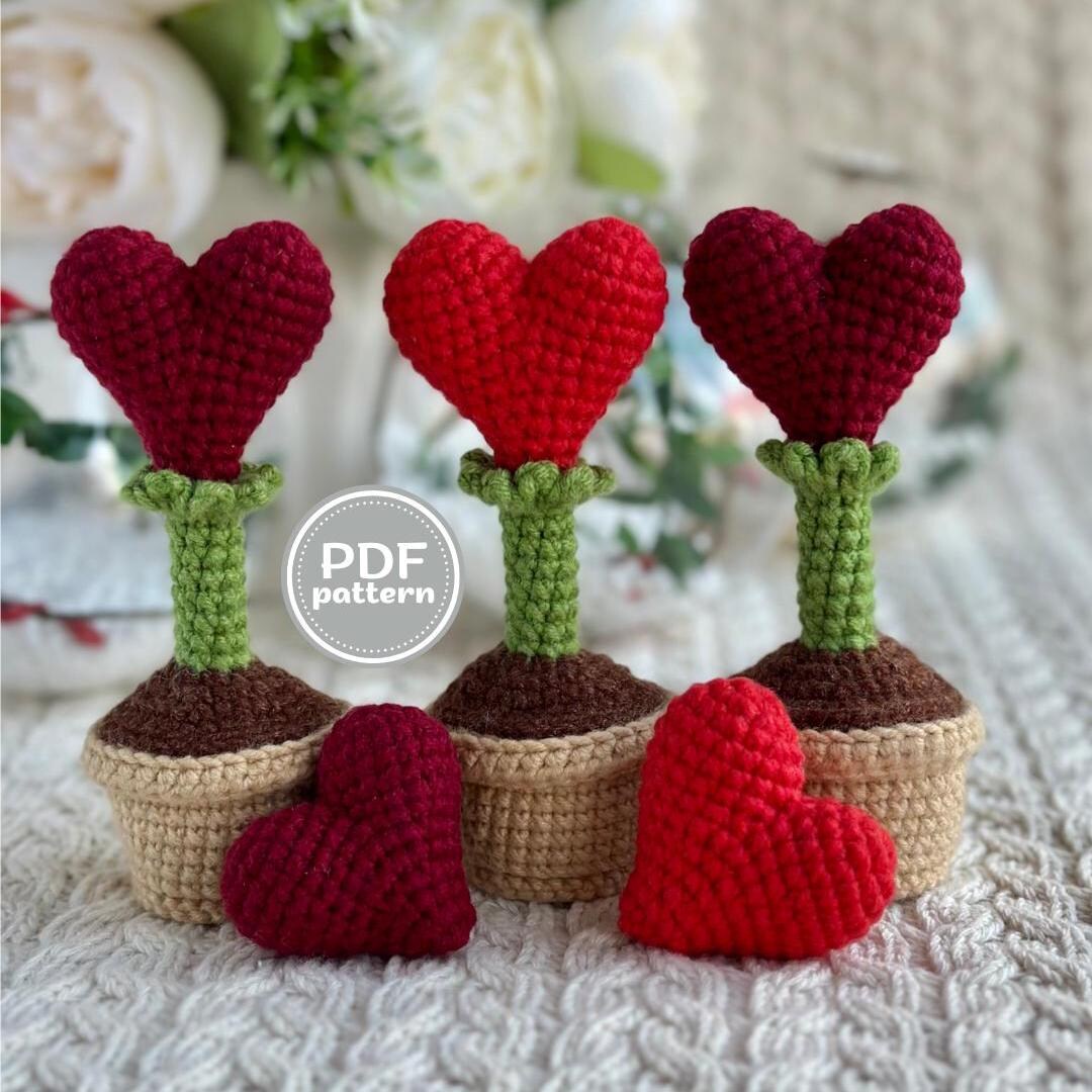 Crochet Heart Pot, PDF Crochet English Pattern, Valentine's Day Heart ...