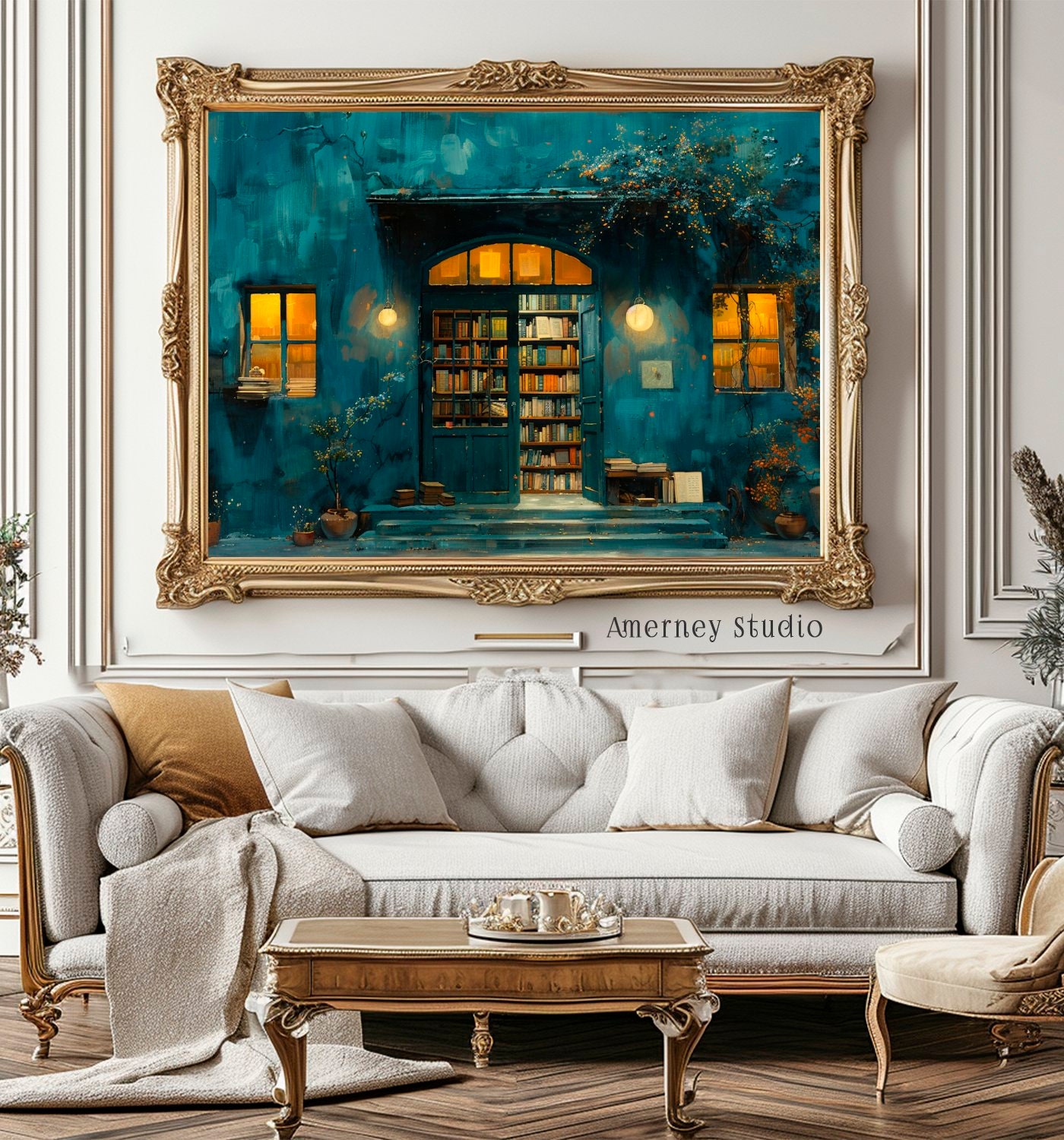 Vintage Library Wall Art, Antique Bookstore Digital Download, Old ...