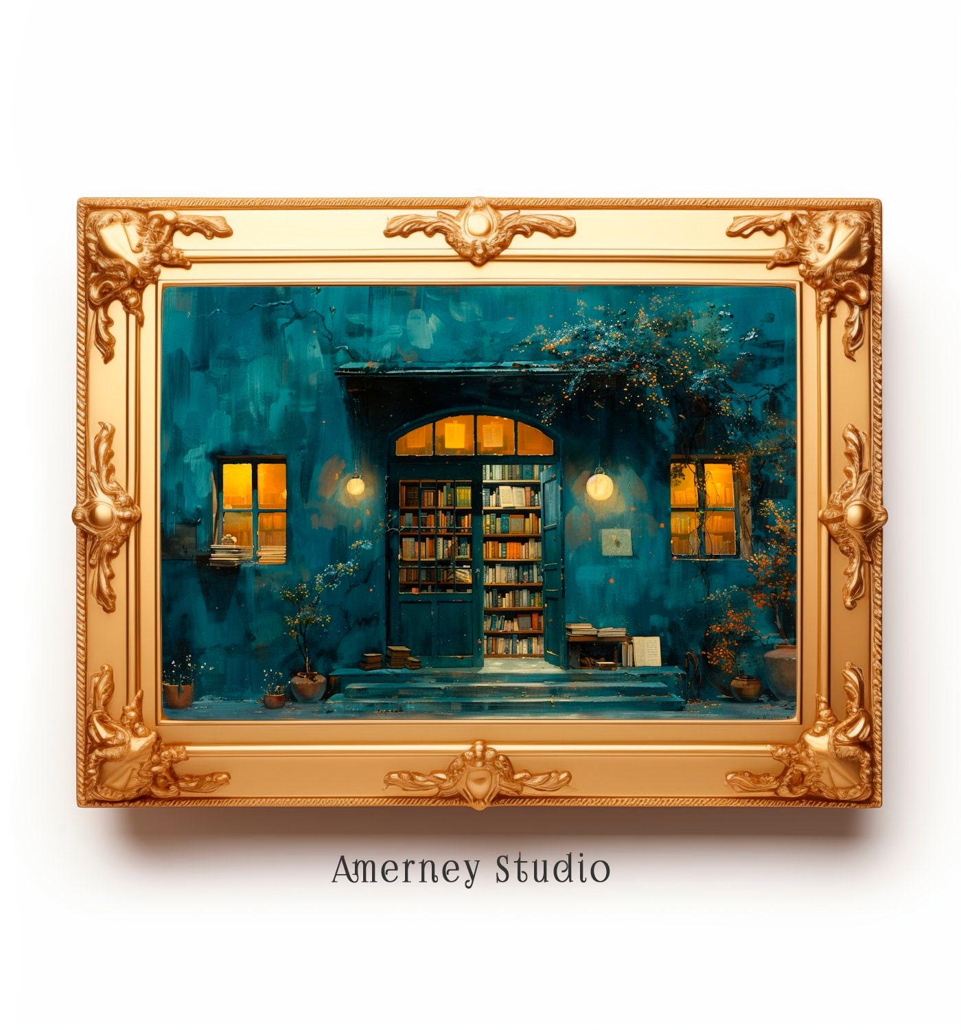 Vintage Library Wall Art, Antique Bookstore Digital Download, Old ...
