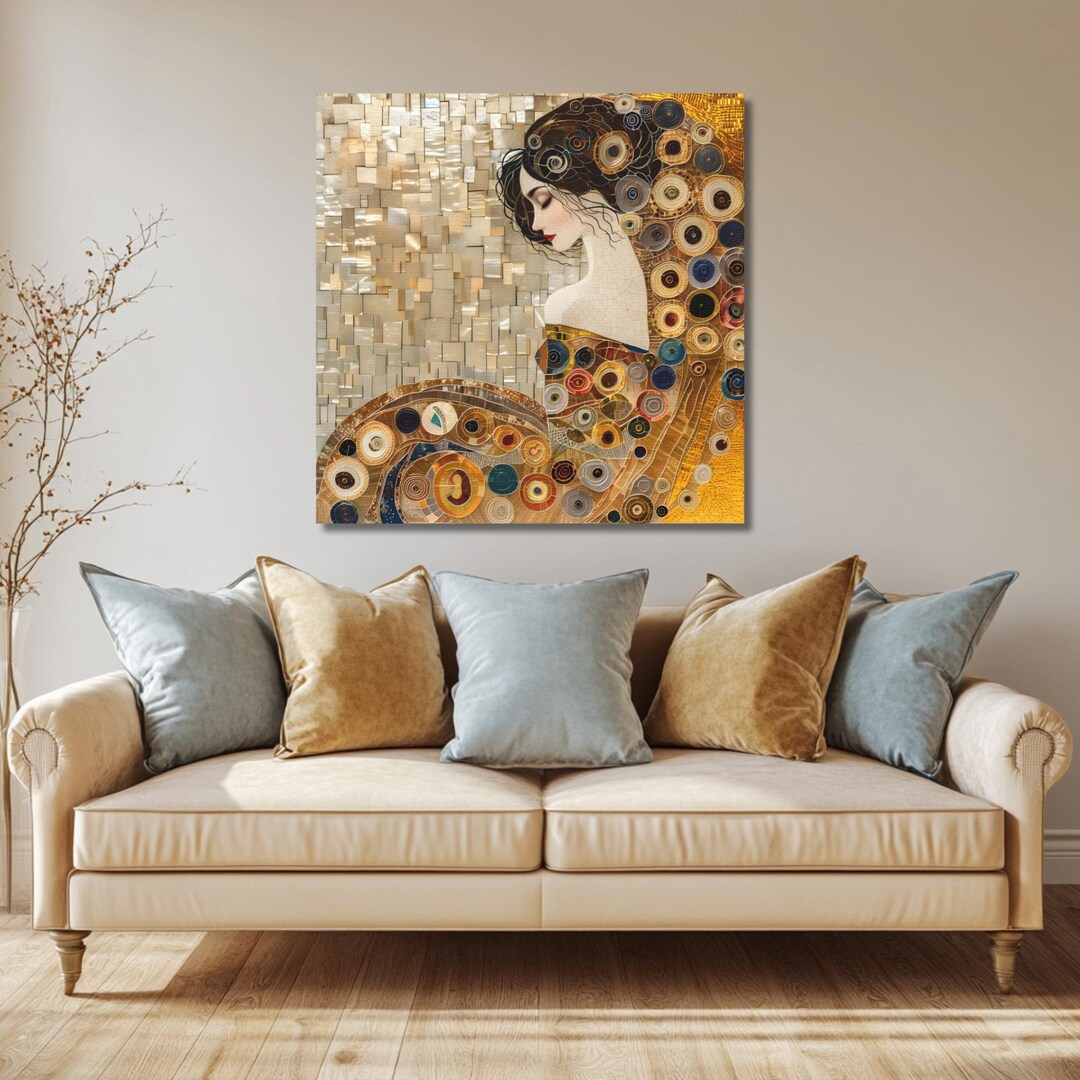 Klimt Reimagined Matte Canvas Print: 'sitting in Thought' Art - Etsy
