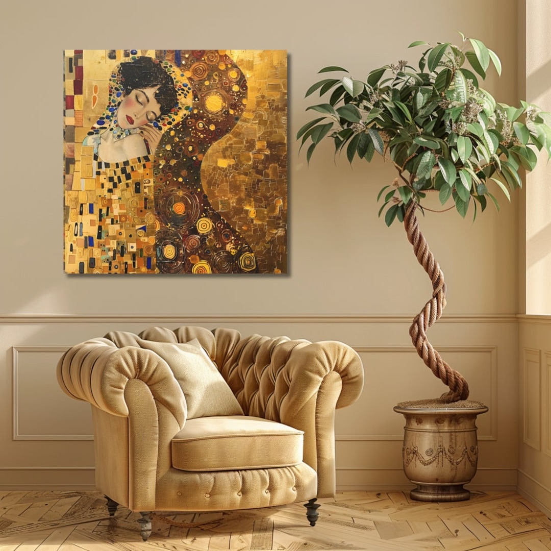 Klimt Woman Canvas Art Gilded Mosaic Portrait Reimagined Wall Decor ...