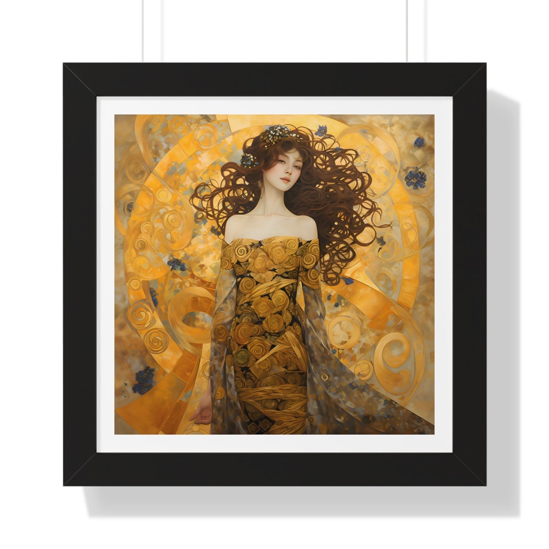 Klimt Woman Reimagined W Long Hair 16x16 Art Print Ethereal Luxury ...