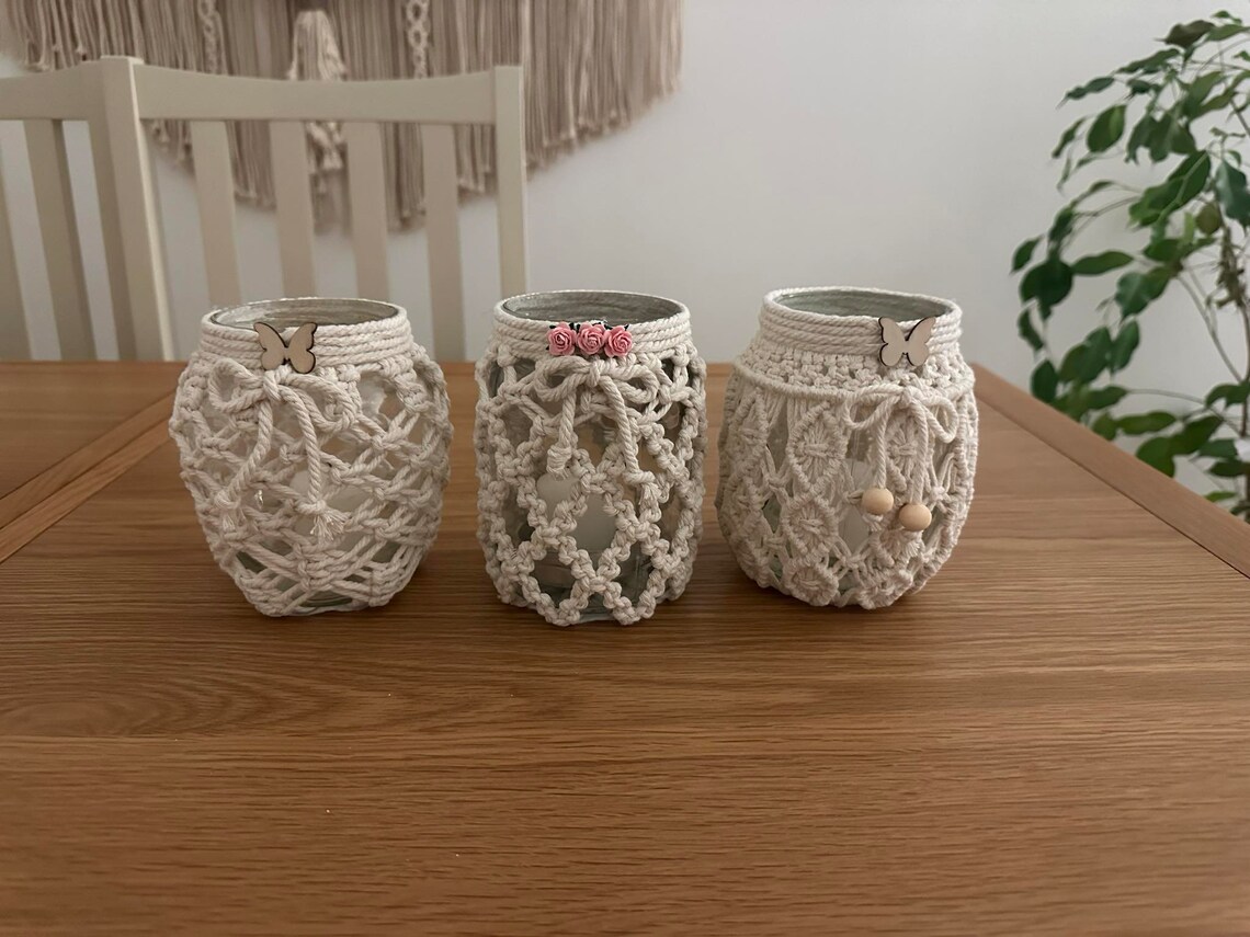Handcrafted Macrame Candle Holder, Macrame Glass Jar Candle Holder - Etsy