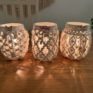 Handcrafted Macrame Candle Holder, Macrame Glass Jar Candle Holder - Etsy