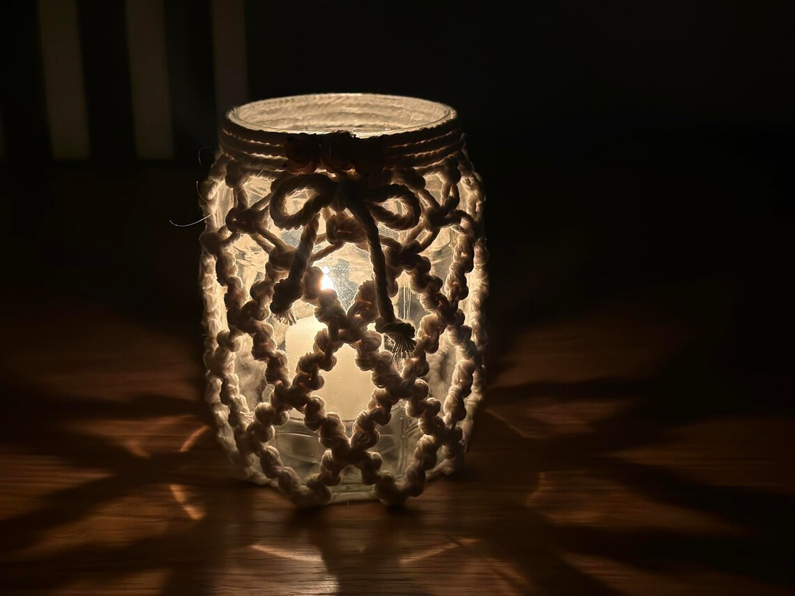 Handcrafted Macrame Candle Holder, Macrame Glass Jar Candle Holder - Etsy