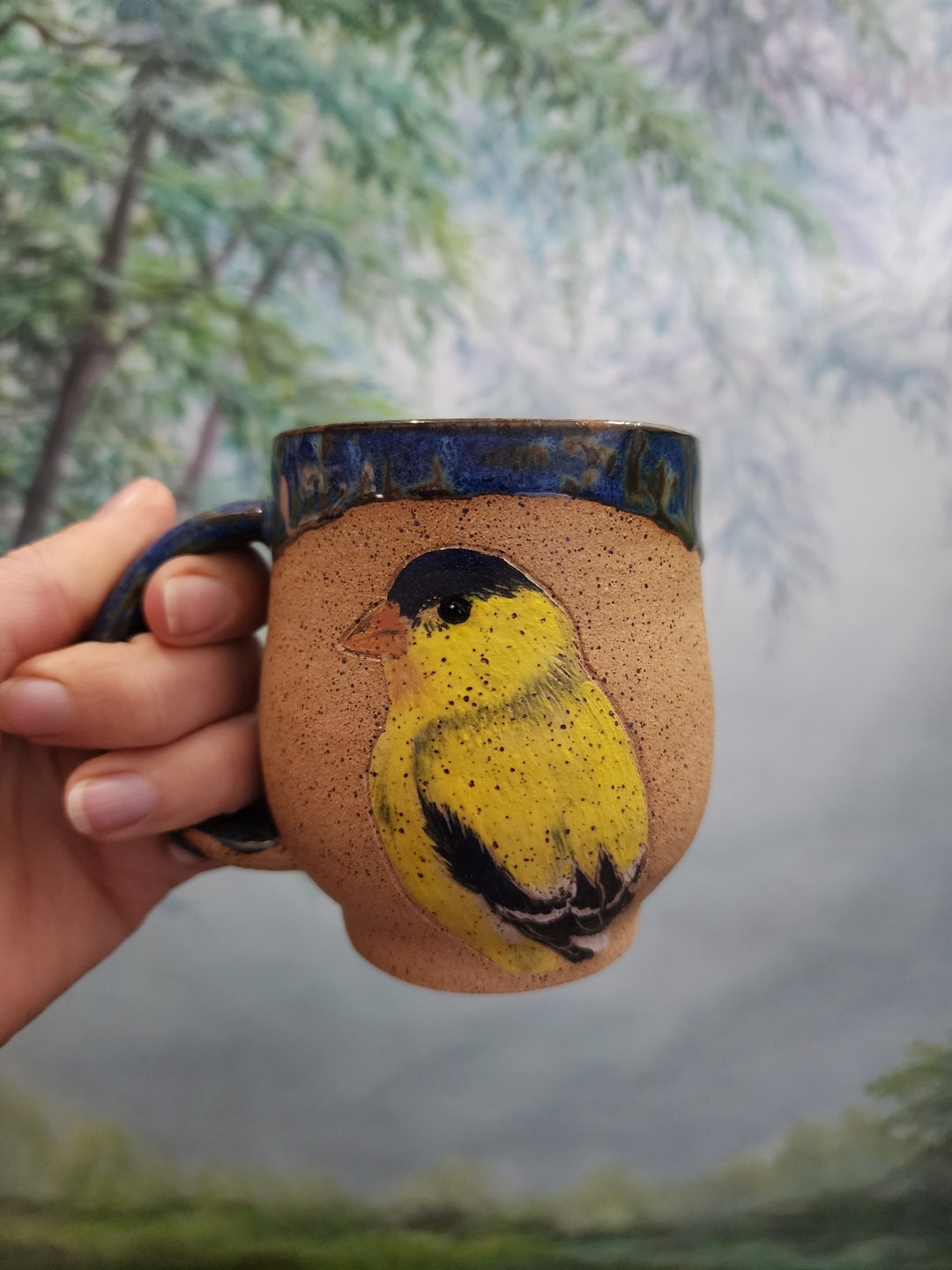 Handmade Pottery Yellow Finch Mug on SALE - Etsy