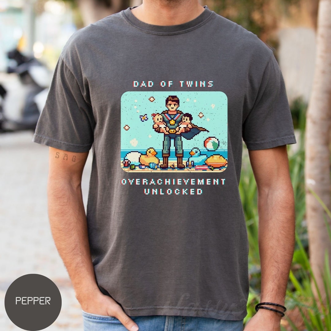 8-bit "dad of Twins - Overachievement Unlocked" Comfort Colors Short ...