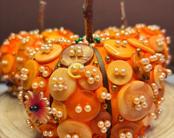 Halloween Framed Pumpkin Decor, Sparkly Pumpkin Button Art, Fall Decor ...