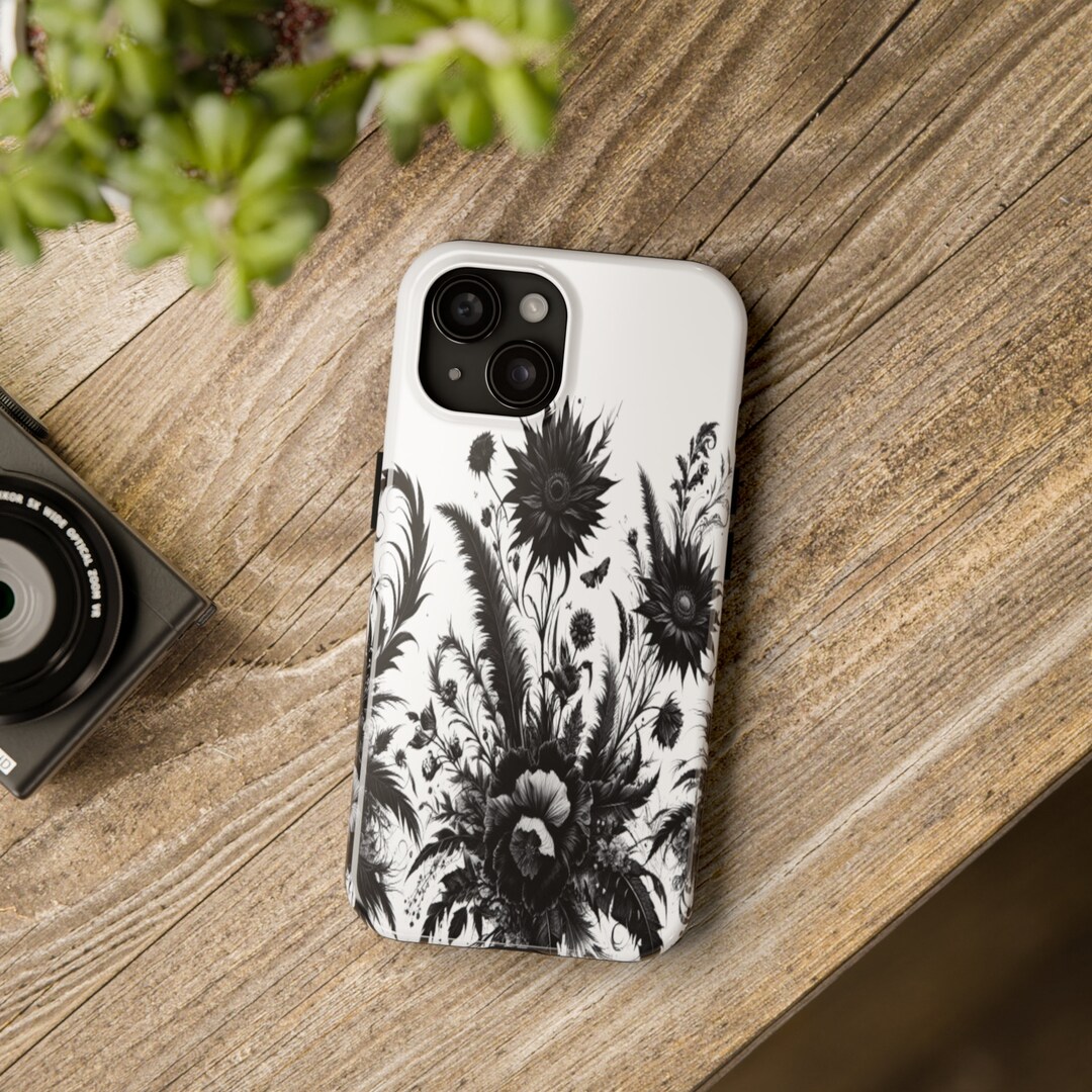 Black and White Goth Style Floral Design iPhone Tough Phone Cases ...