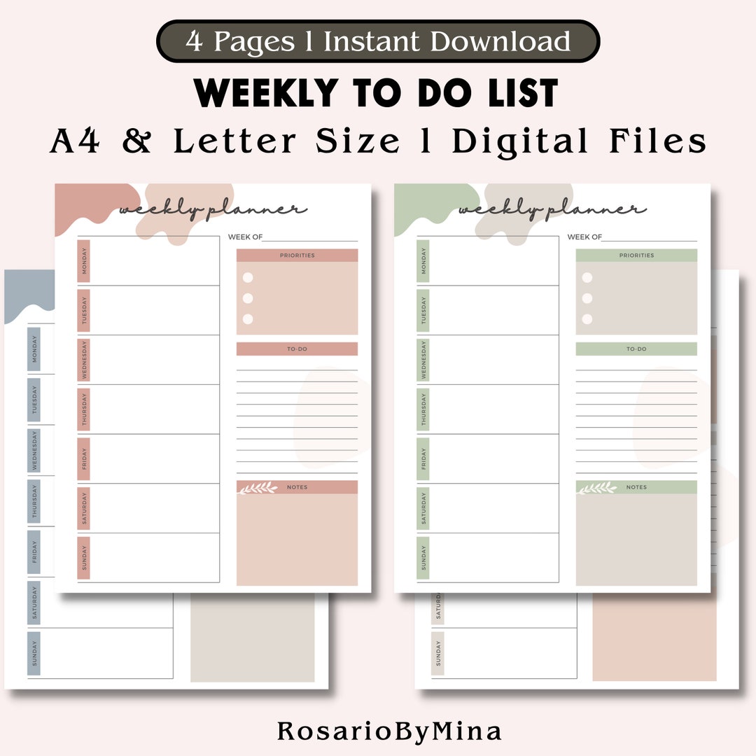 Daily To-do Template - Printable - Letter - A4 Size- Undated to Do List ...