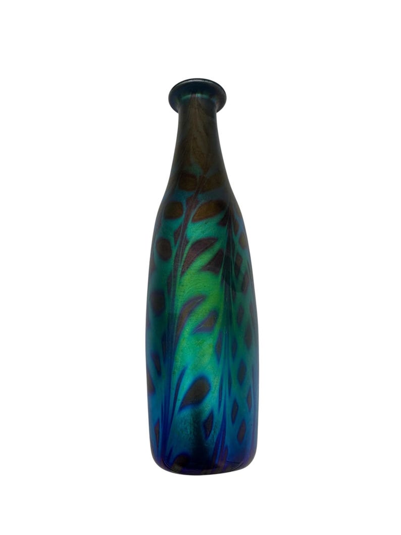 Lundberg Studios Iridescent Pulled Feather Vase - Vintage Art Glass - Etsy