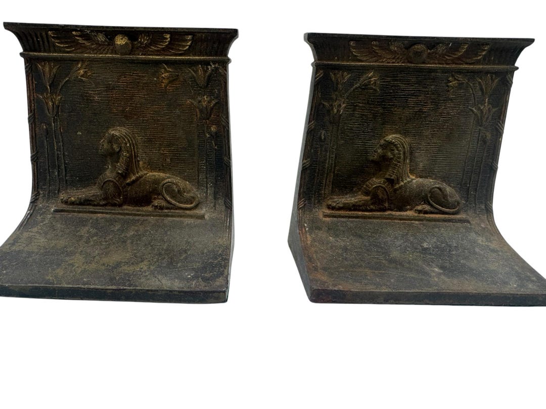 Antique Bradley & Hubbard Egyptian Revival Cast Iron Bookends | Sphinx ...