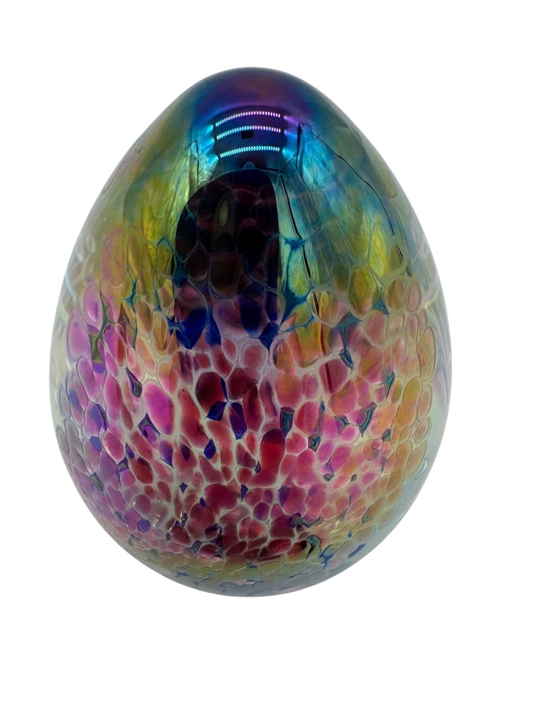 Signed GES Iridescent Art Glass Paperweight – Egg-shaped, Multicolor ...