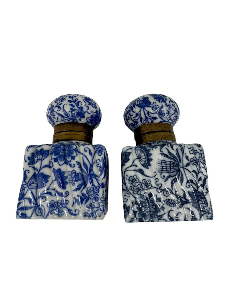 Antique Blue & White Porcelain Inkwell Pair With Gilt Brass Mounts ...