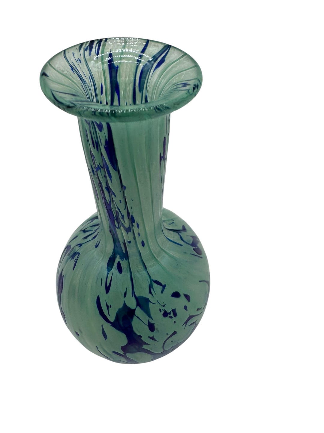 Signed Robert Held 5” Art Glass Vase - Aqua and Cobalt Blue Swirl ...